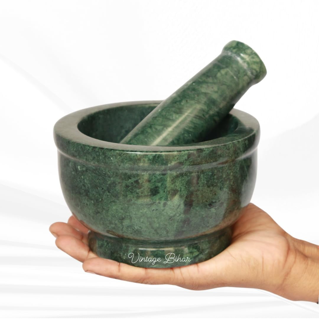 VintageBihar Green Marble Mortar and Pestle Set Khalbatta Ideal for ...
