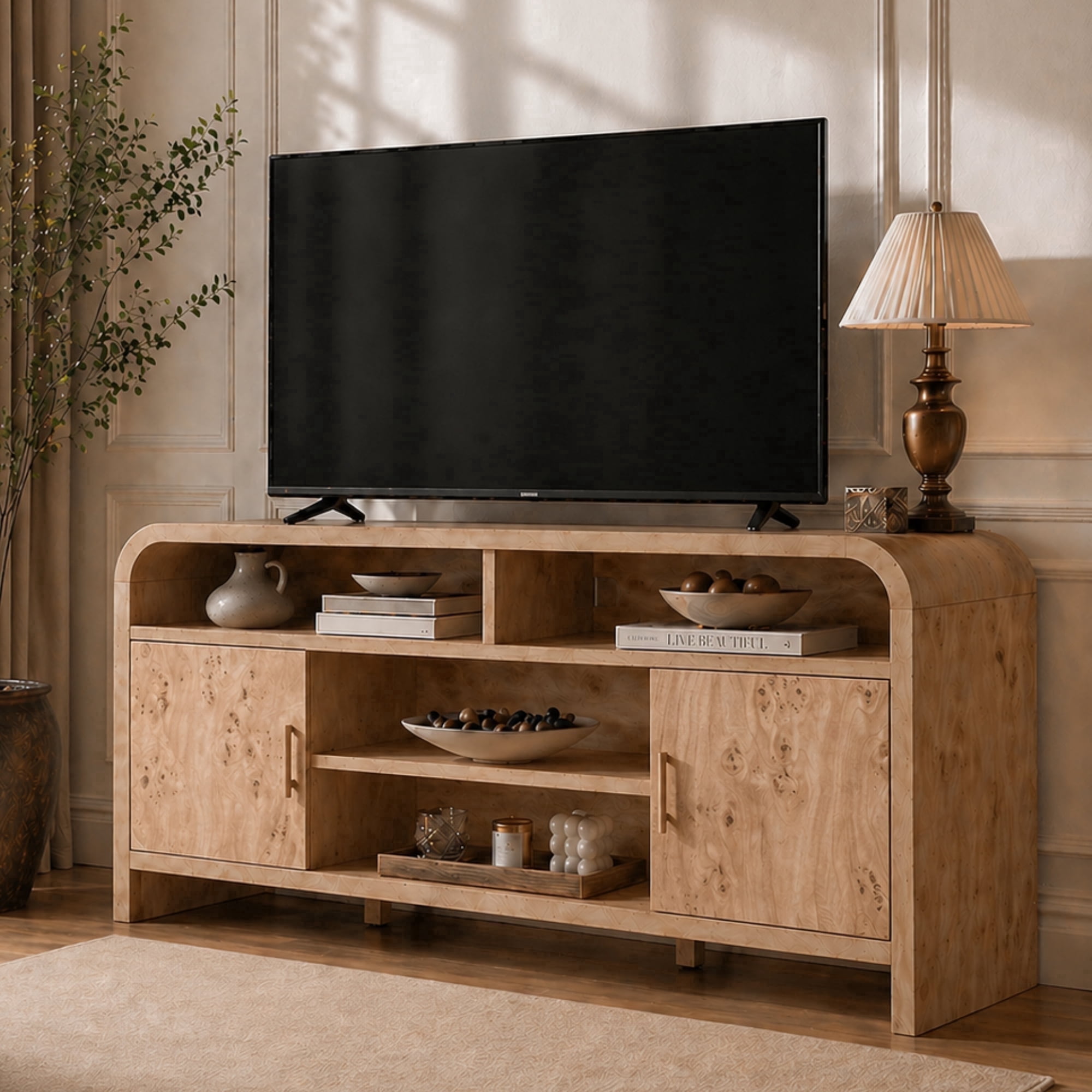 Vintagearth TV Stand with FSC-Certified 1.22" Thick Board, Storage ...