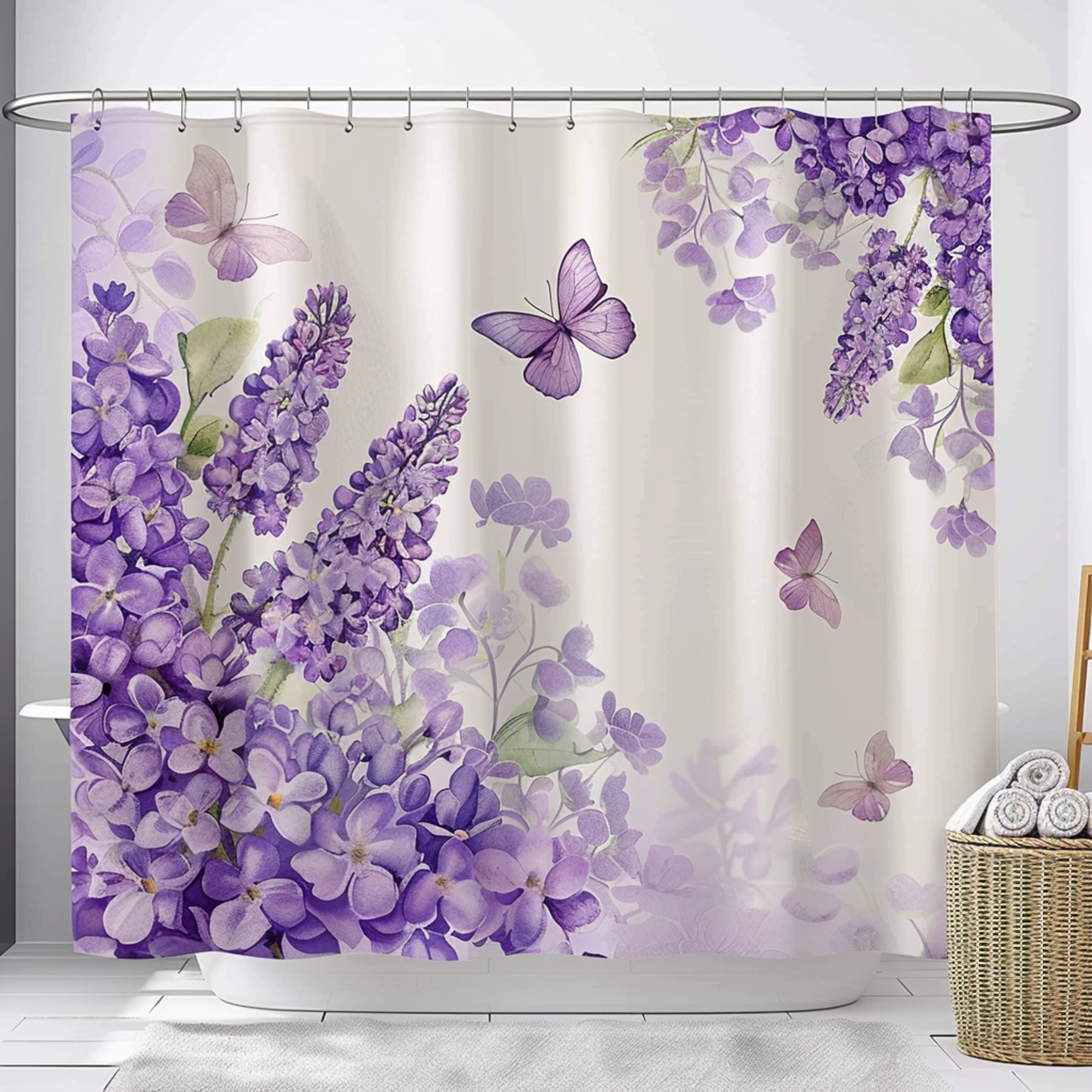 Vintageinspired Purple Butterfly and Lilac Flowers Shower Curtain Add a ...