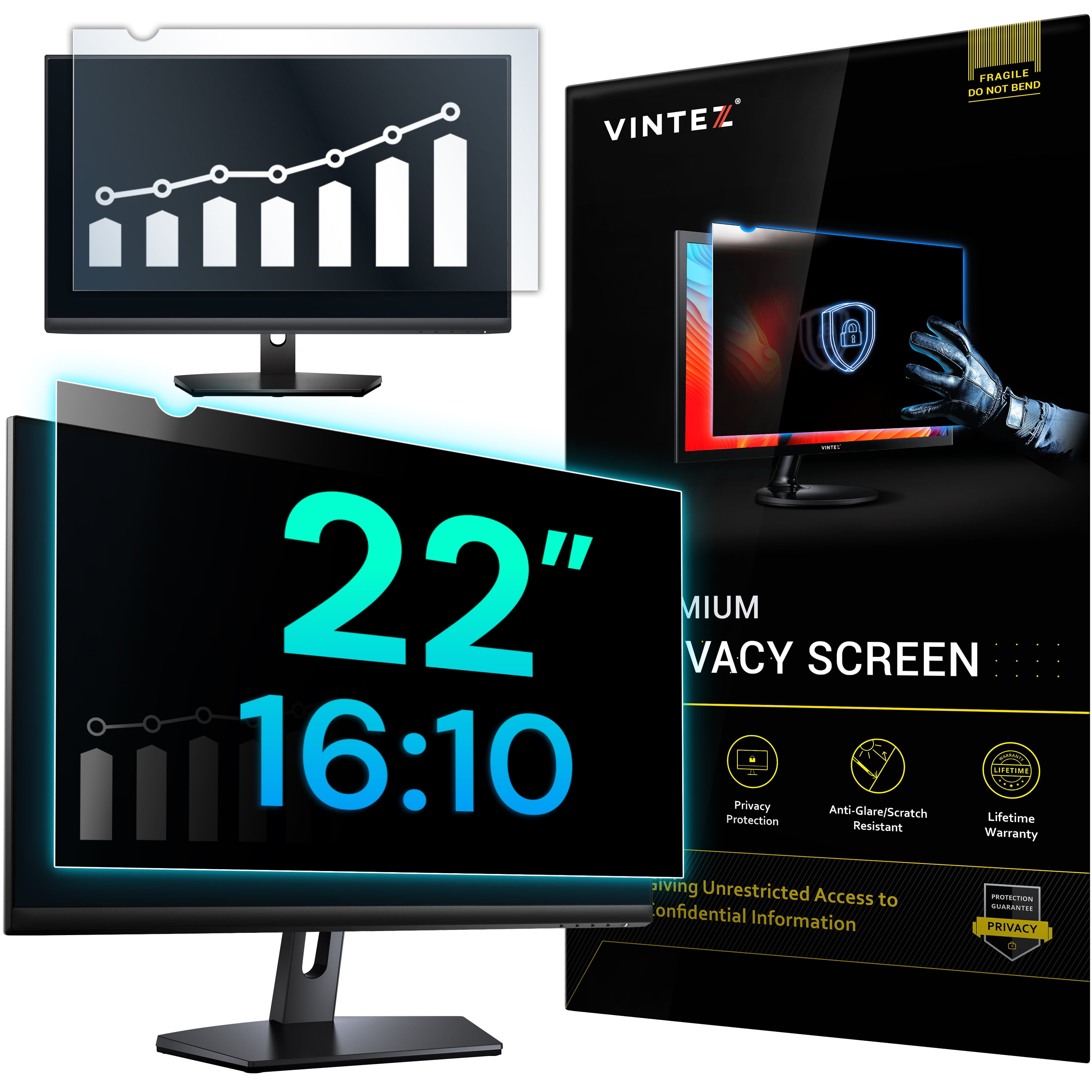 Vintez 22 Inch Anti-Glare Computer Privacy Screen Protector for 16:10 ...