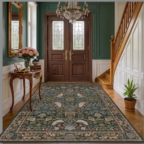 Vintflarea Rug 5x7 For Living Room - Dark Green Forest Bird Rugs ...