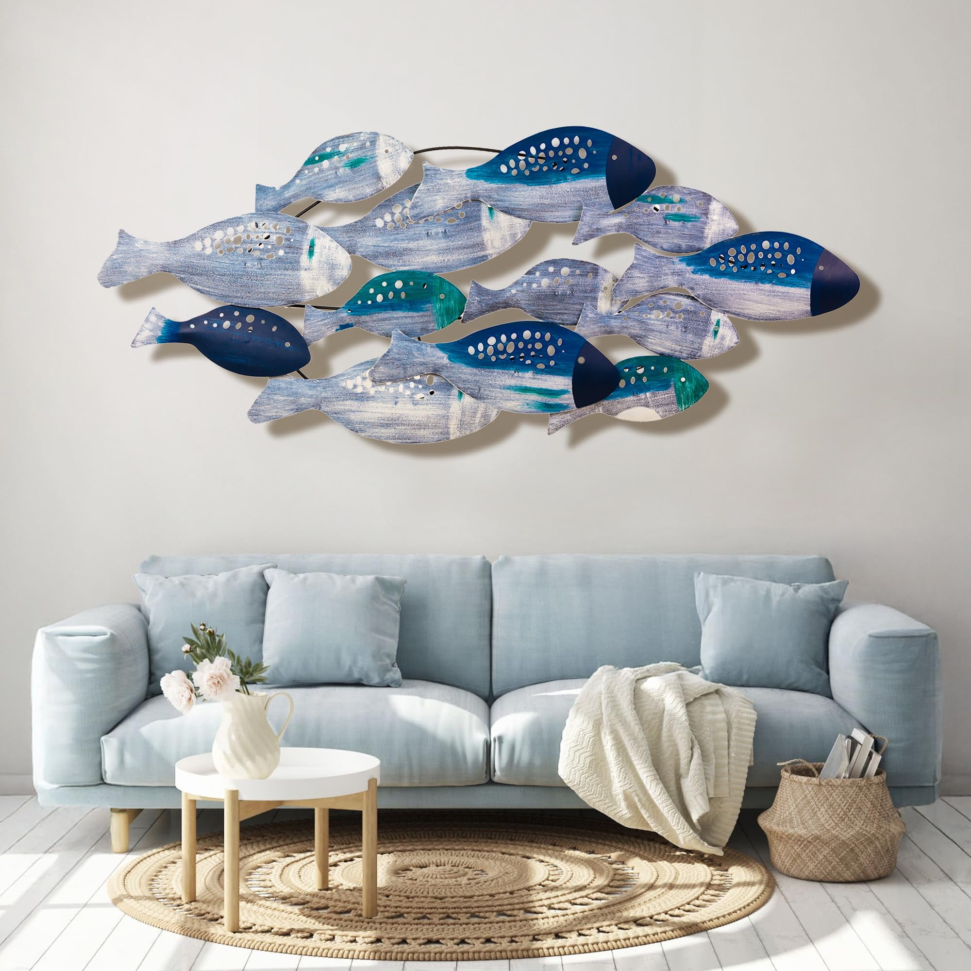VintiqArti Large Coastal Metal Fish Wall Decor 50"x20" - Nautical Metal ...