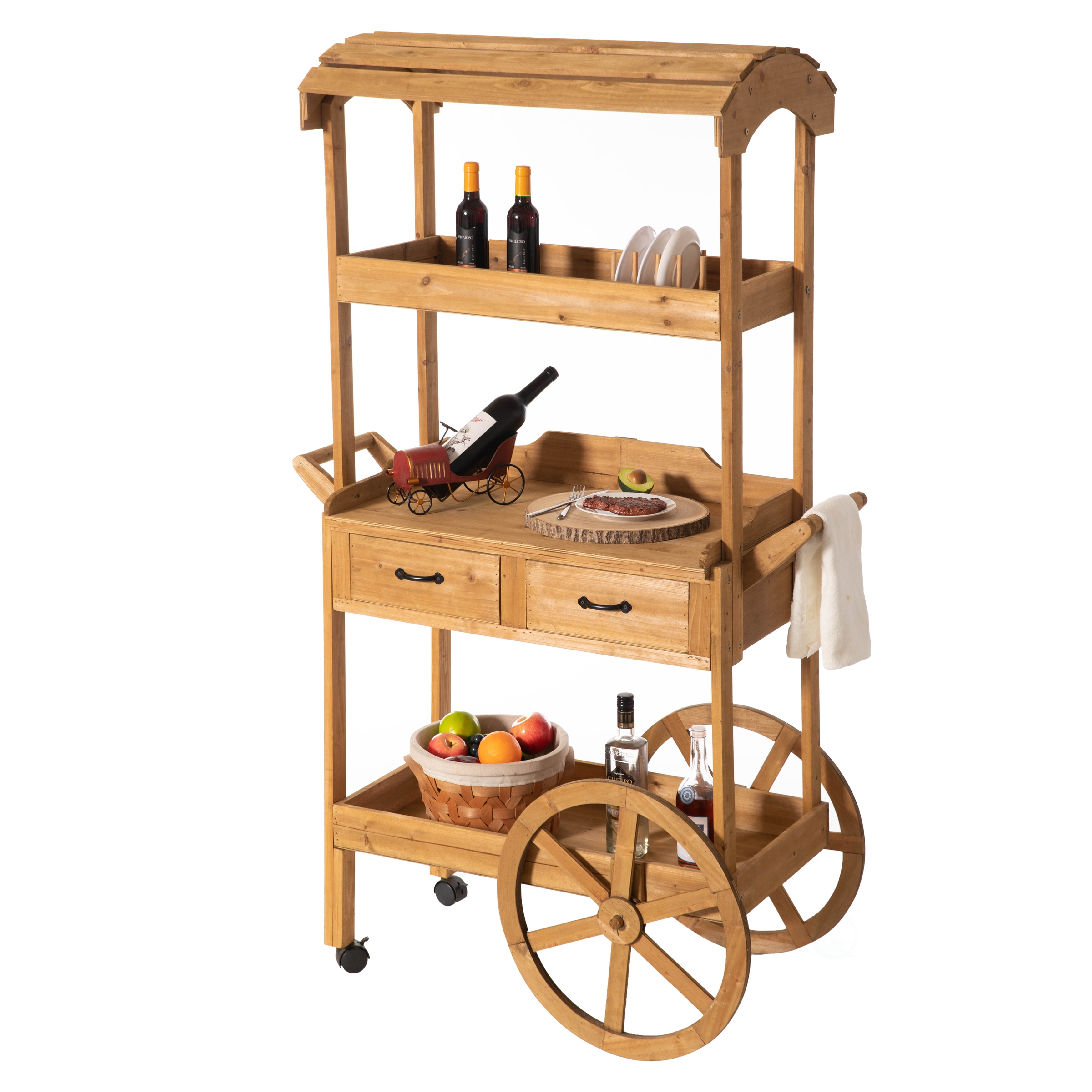 Vintiquewise QI004642 Large Wooden Display Rolling Table with Drawers ...