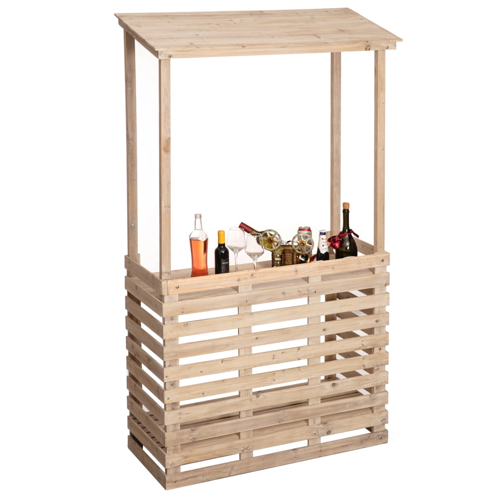 Vintiquewise Multi-Use Wooden Outdoor Bar Counter with Roof – Garden ...