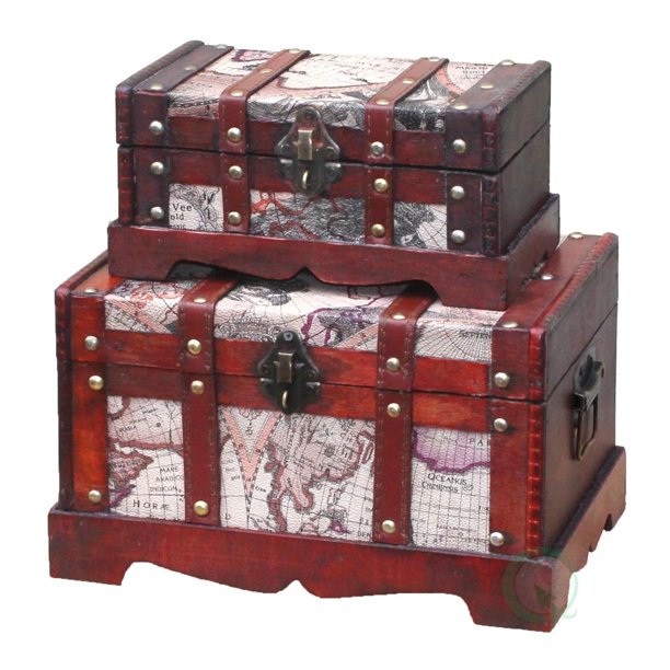 Vintiquewise® Old World Map Wooden Trunk/Box, Set of 2 - Walmart.com