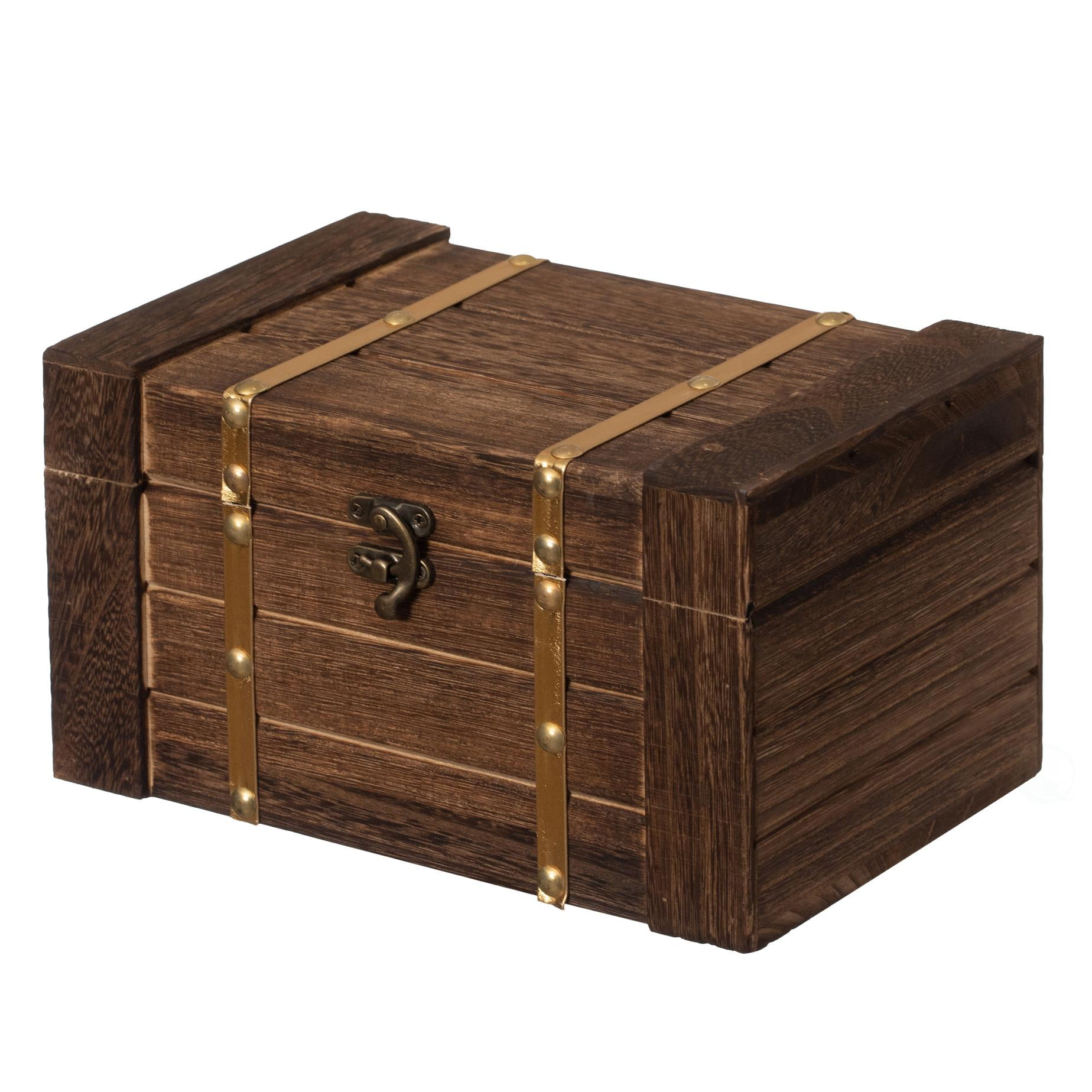 Vintiquewise Rectangular Wooden Treasure Chest Rustic Dark Wood ...
