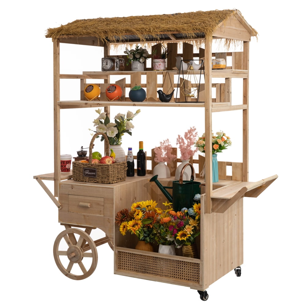 Vintiquewise Versatile Multi-Tier Shelves Wooden Rolling Cart - Perfect ...
