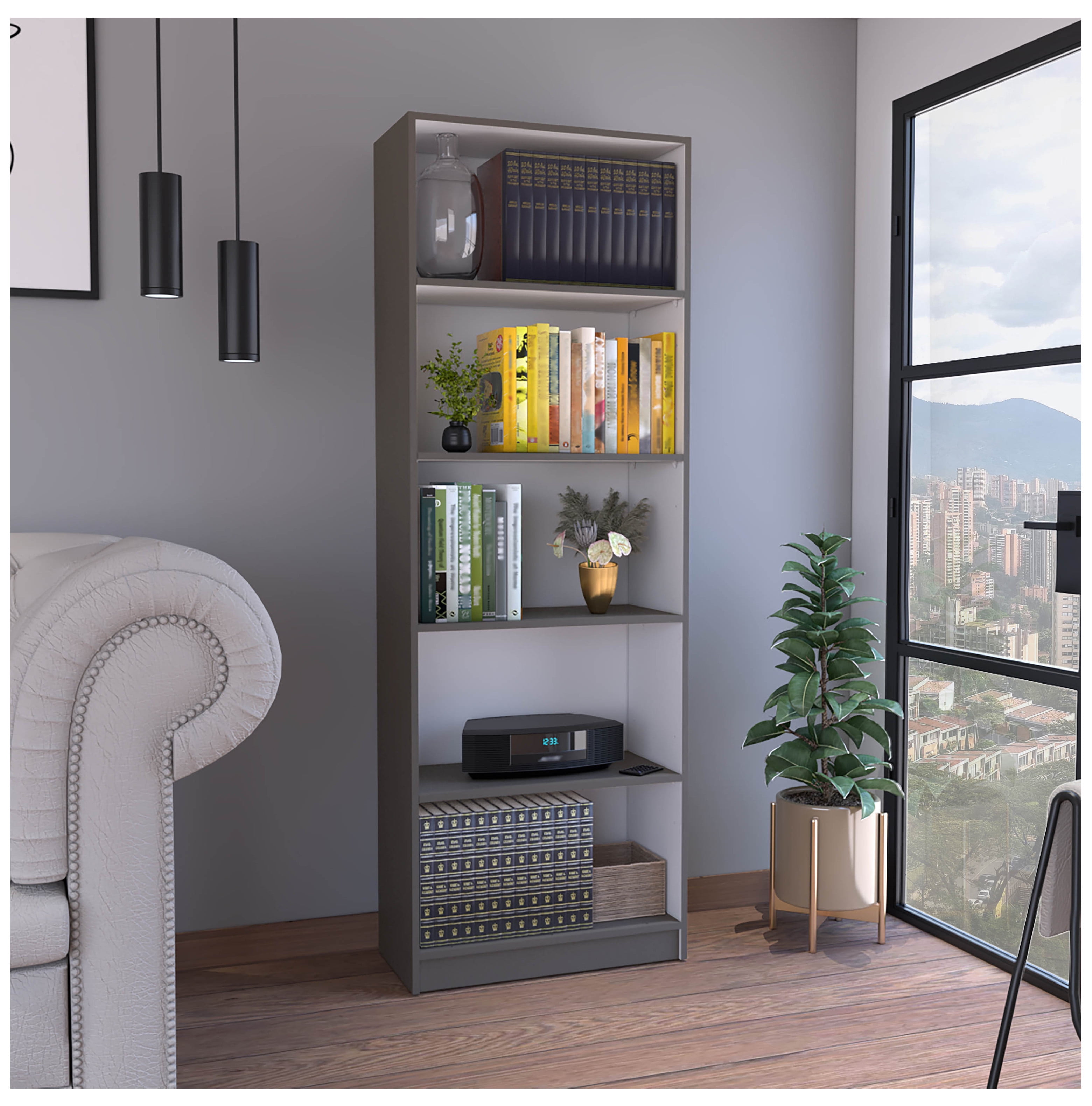 Vinton 4-Tier Bookcase with Modern Storage for Books and Decor, Matt ...