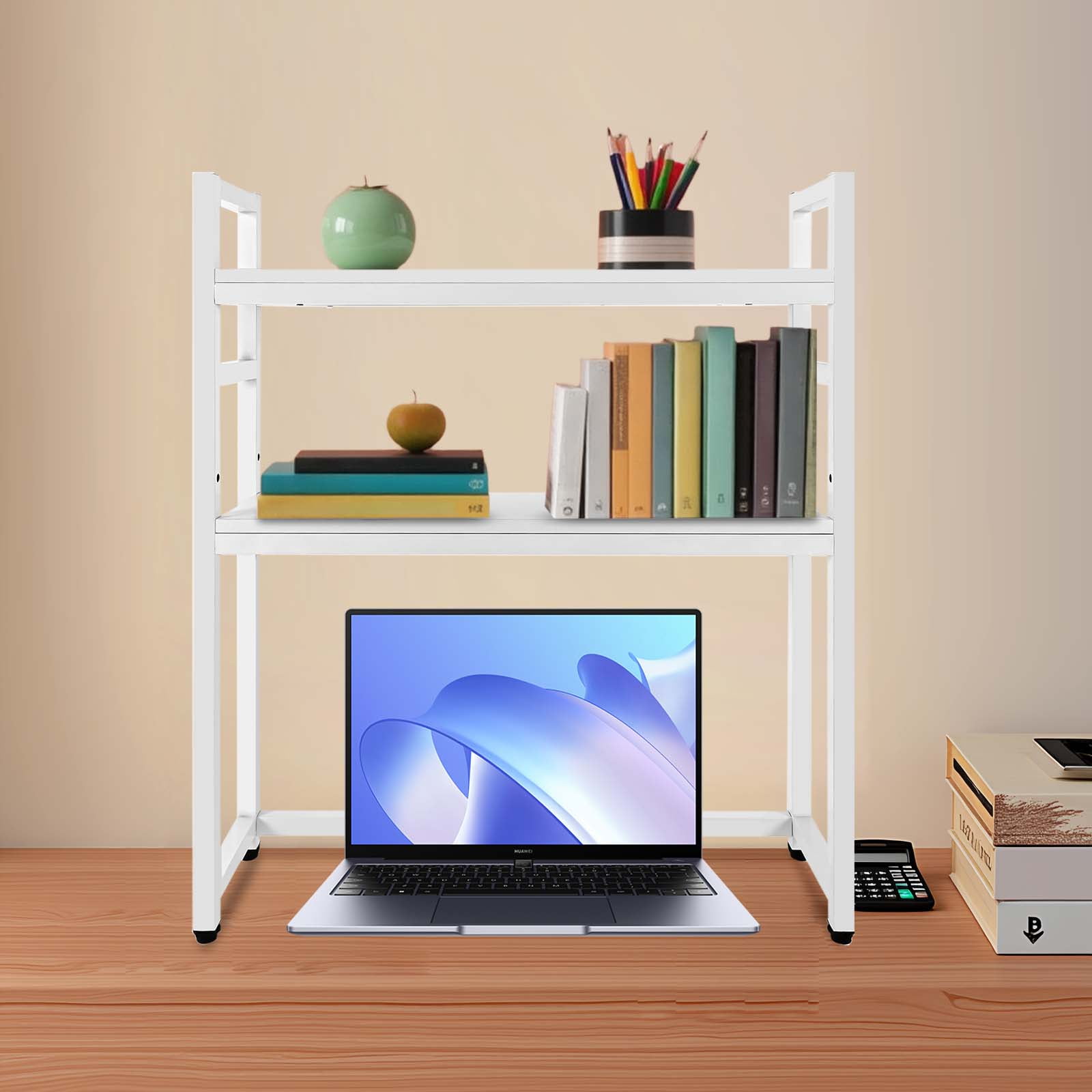 Vintoro 2-Tier Computer Desktop Bookcase, Adjustable Height Rack ...
