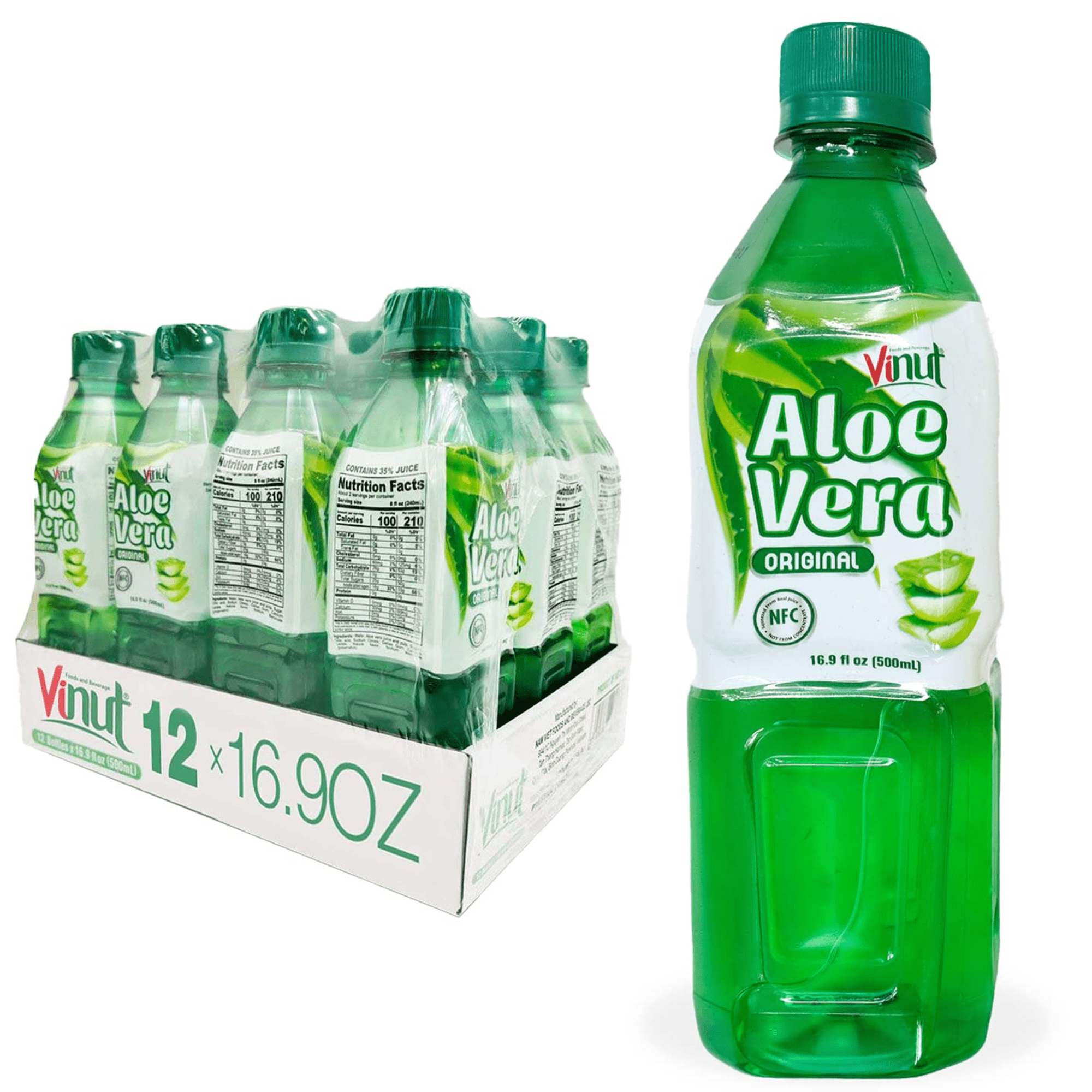 Vinut Aloe Vera Original Flavore Juice- 16.9 fl oz x 12- Fresh - Not From Concentrate-Rich ...