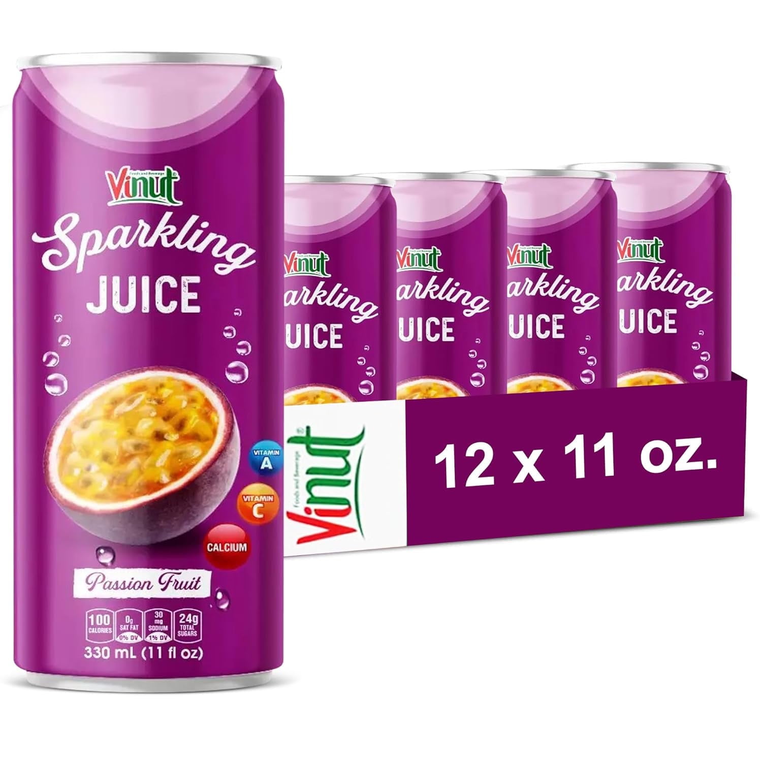 Vinut Sparkling Passion Fruit Juice, No added Sugar, Low in Calories, Non-GMO, Rich in ...