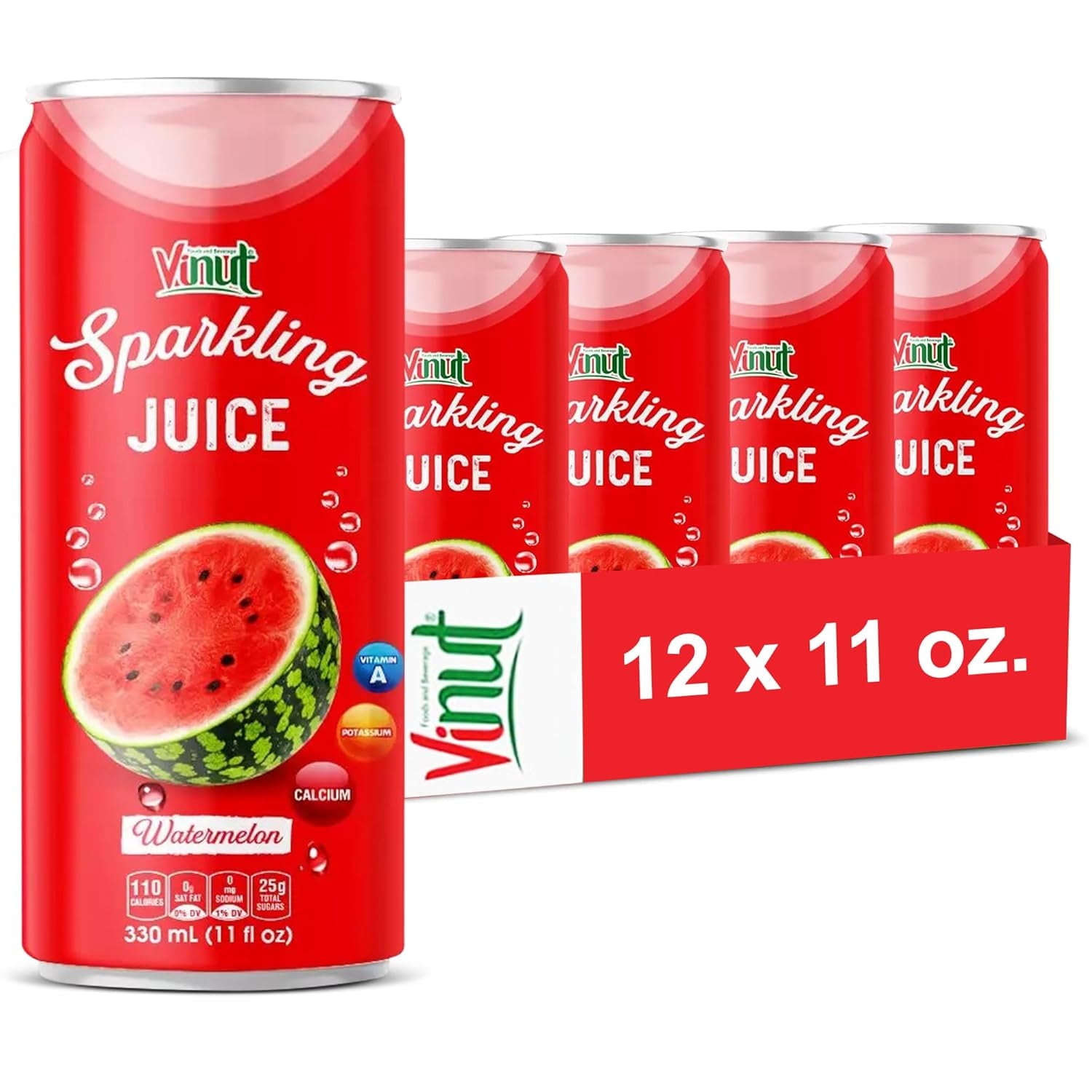 Vinut Sparkling Watermelon Juice, No added Sugar, Low in Calories, Non-GMO, Rich in Vitamins A ...