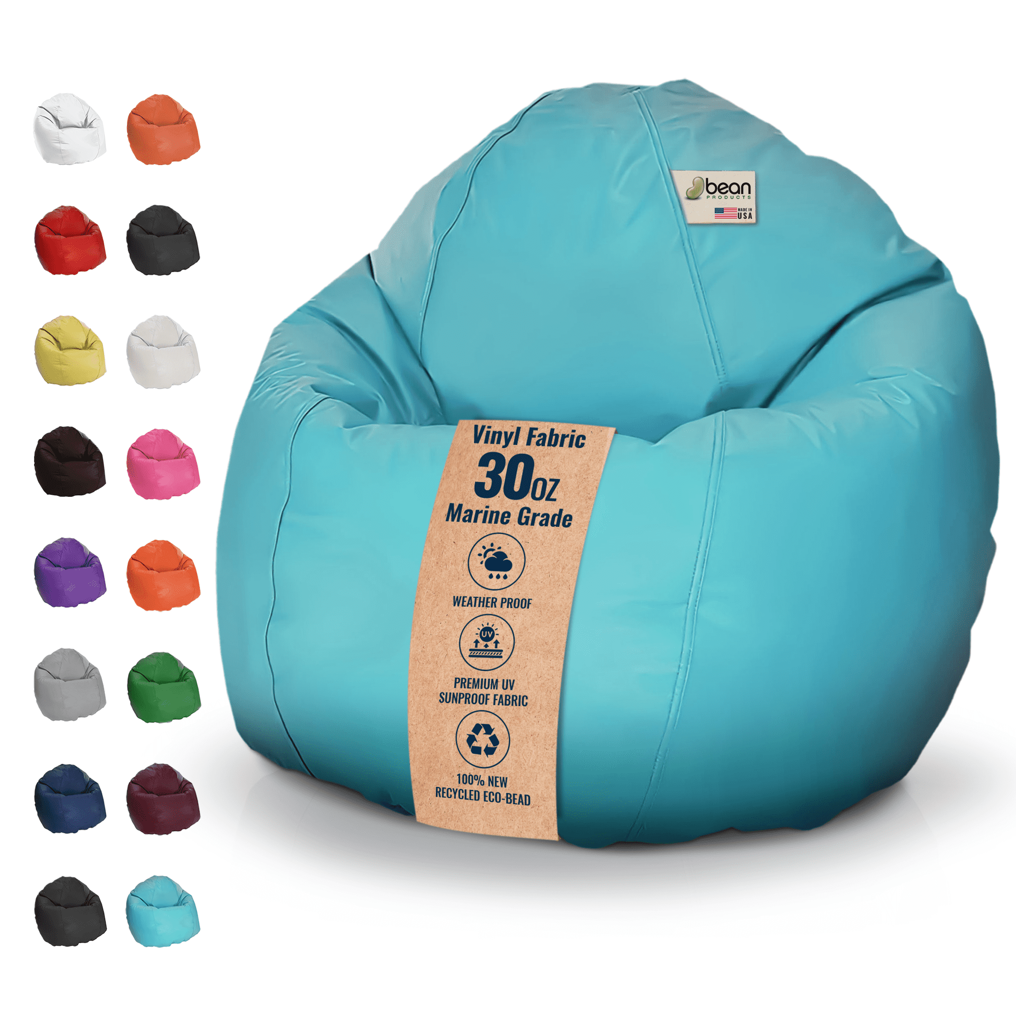 Vinyl 31x33x20" Small Bean Bag Chair - w/Polystyrene Beads and CertiPUR ...