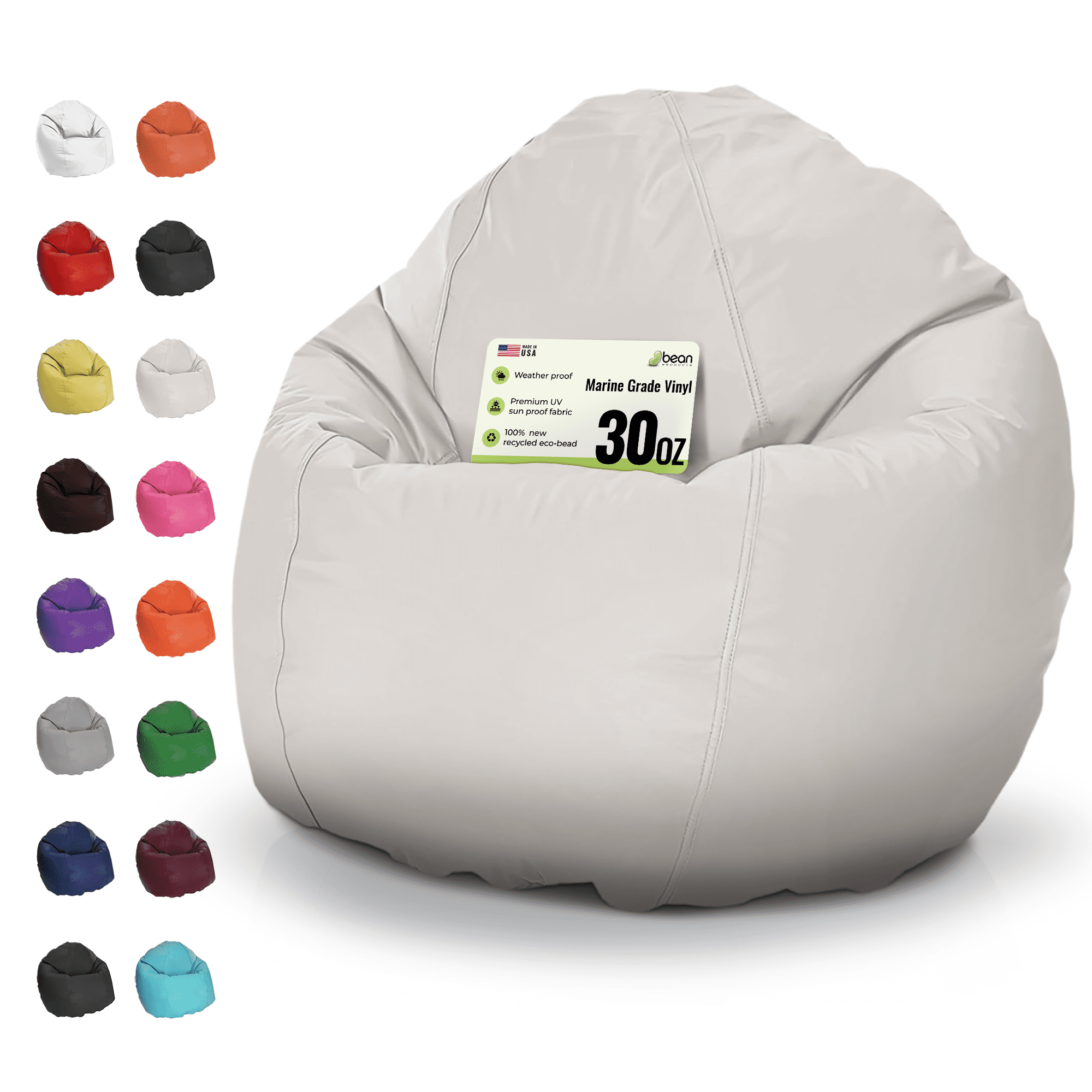 Vinyl 31x33x20" Small Bean Bag Chair - w/Polystyrene Beads and CertiPUR ...