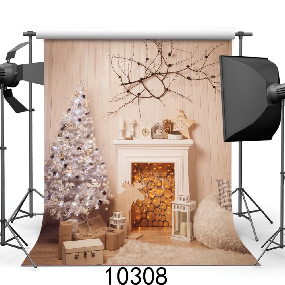 Vinyl 3D Photography Backdrop Christmas Tree Fireplace Baby Shower ...