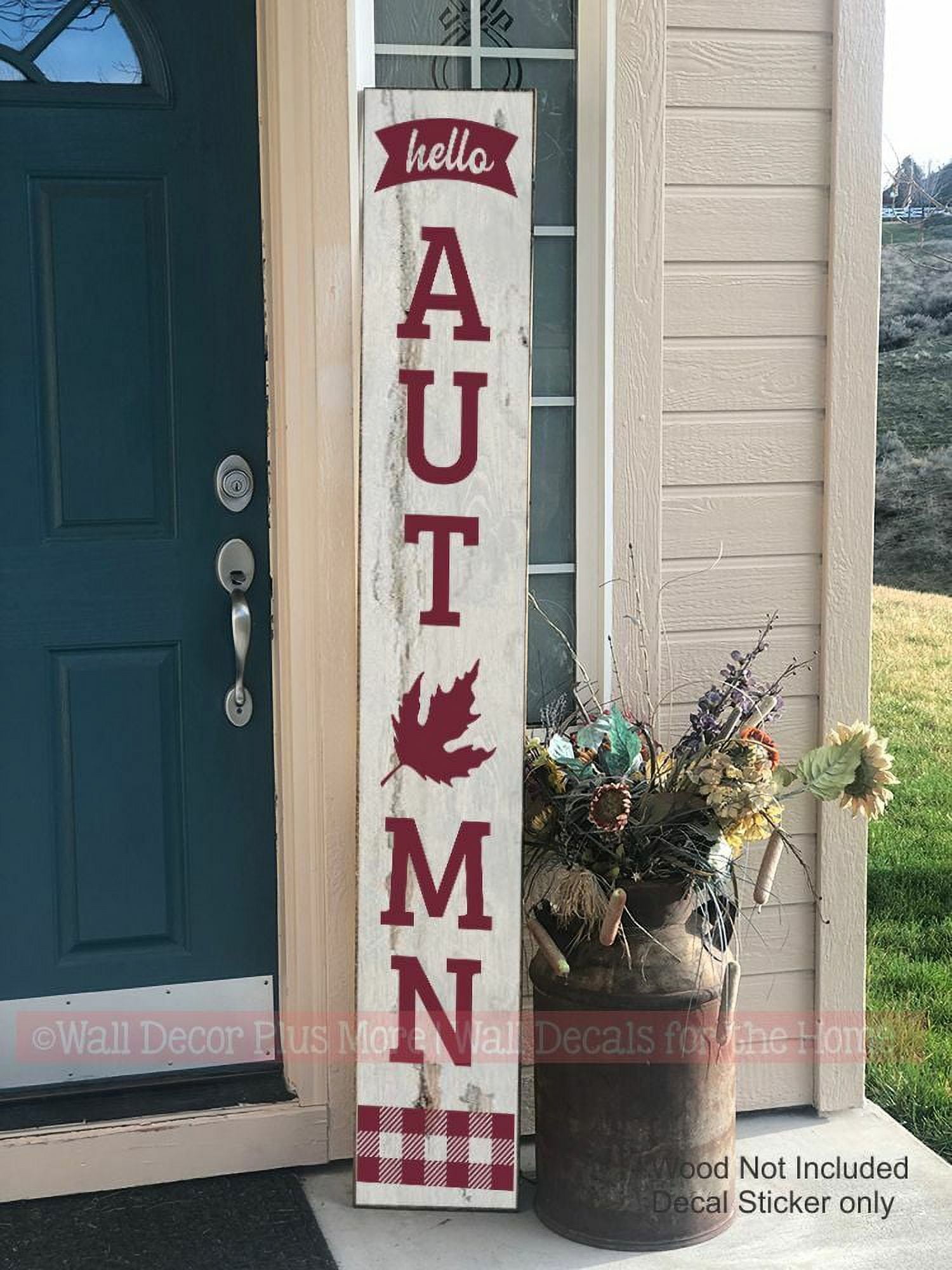 Vinyl Art Decal - Vertical Hello Autumn Decal Lettering Art - Porch ...