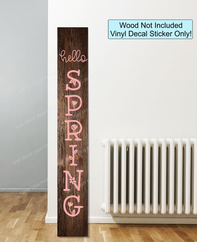 Vinyl Art Decal - Vertical Lettering Hello Spring Flowers Art - Decal ...