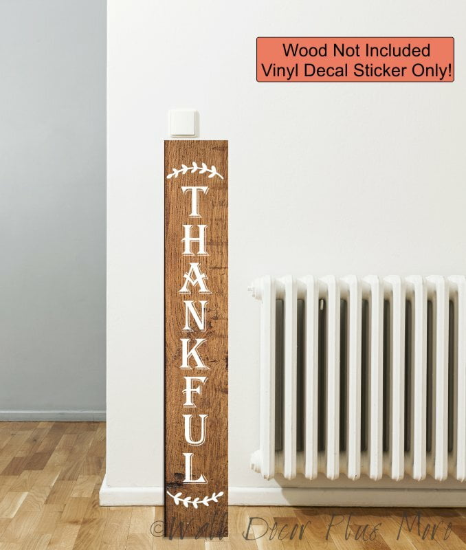 Vinyl Art Decal - Vertical Thankful Lettering Wreath Art - Decal ...
