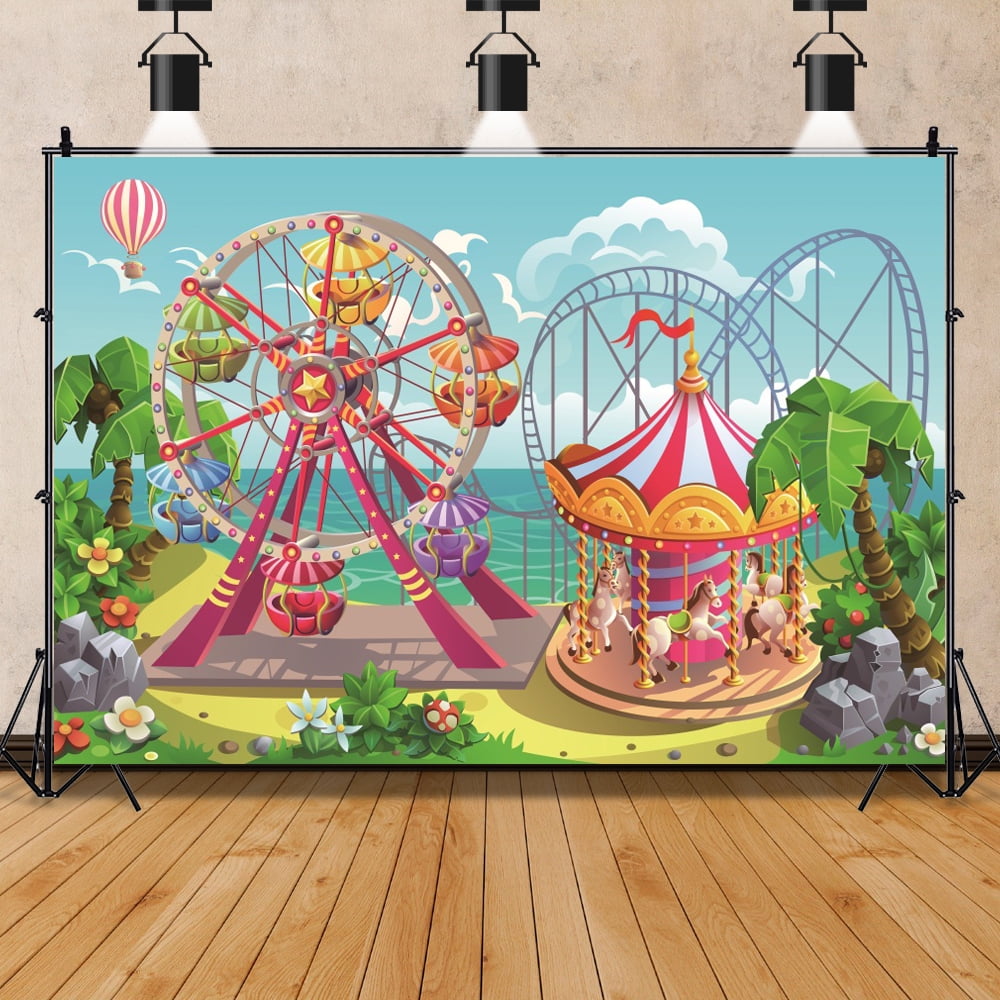 Vinyl Backdrops Baby Cartoon Amusement Funfair Carousel Park Portrait ...