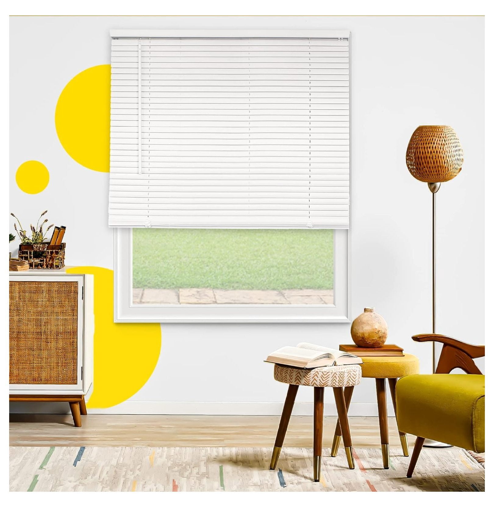 Vinyl Blinds, 17" W x 72" H, Grand White, Window Blinds, Cordless ...