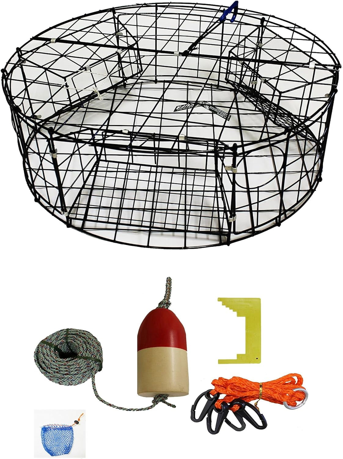 Vinyl Coated Round Crab Trap & Accessory Kit (100' Lead Rope, Clipper,Harness,Bait Case & 11 ...