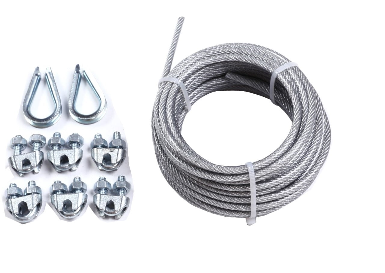 Vinyl Coated Wire Rope Kit With 6 Clip and 2 Thimble, 1/8" Thru 3/16 ...