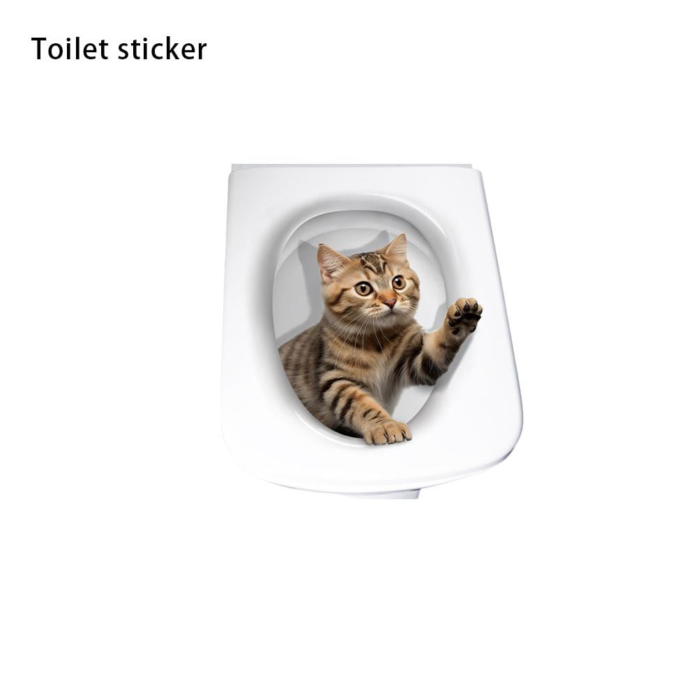 Vinyl Decal cute 3D Cat Bedroom Toilet Refrigerator Wall restroom ...