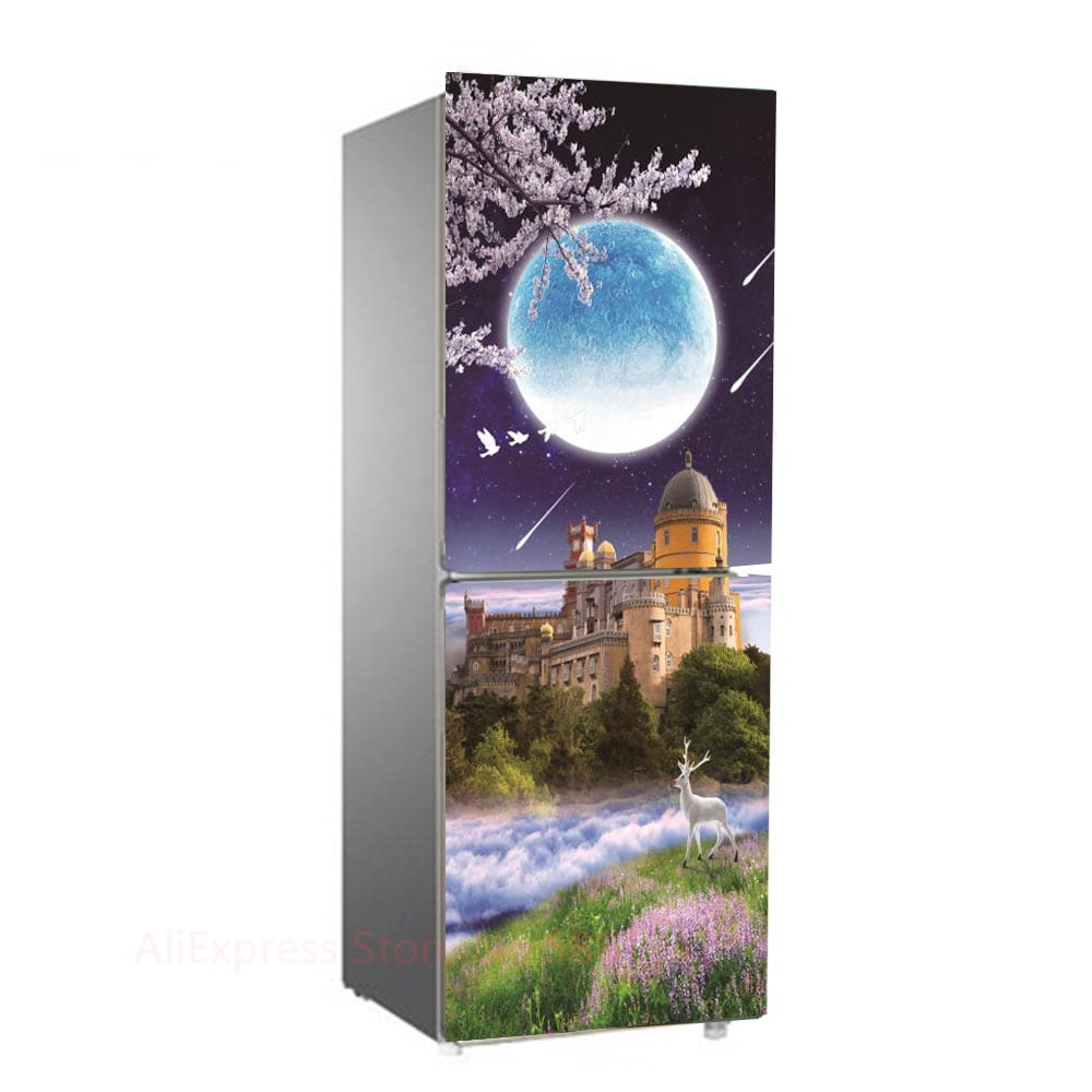 Vinyl Fridge Stickers Full Door Cover Woman Flower Self-adhesive ...