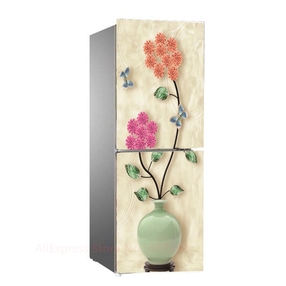 Vinyl Fridge Stickers Full Door Cover Woman Flower Self-adhesive ...