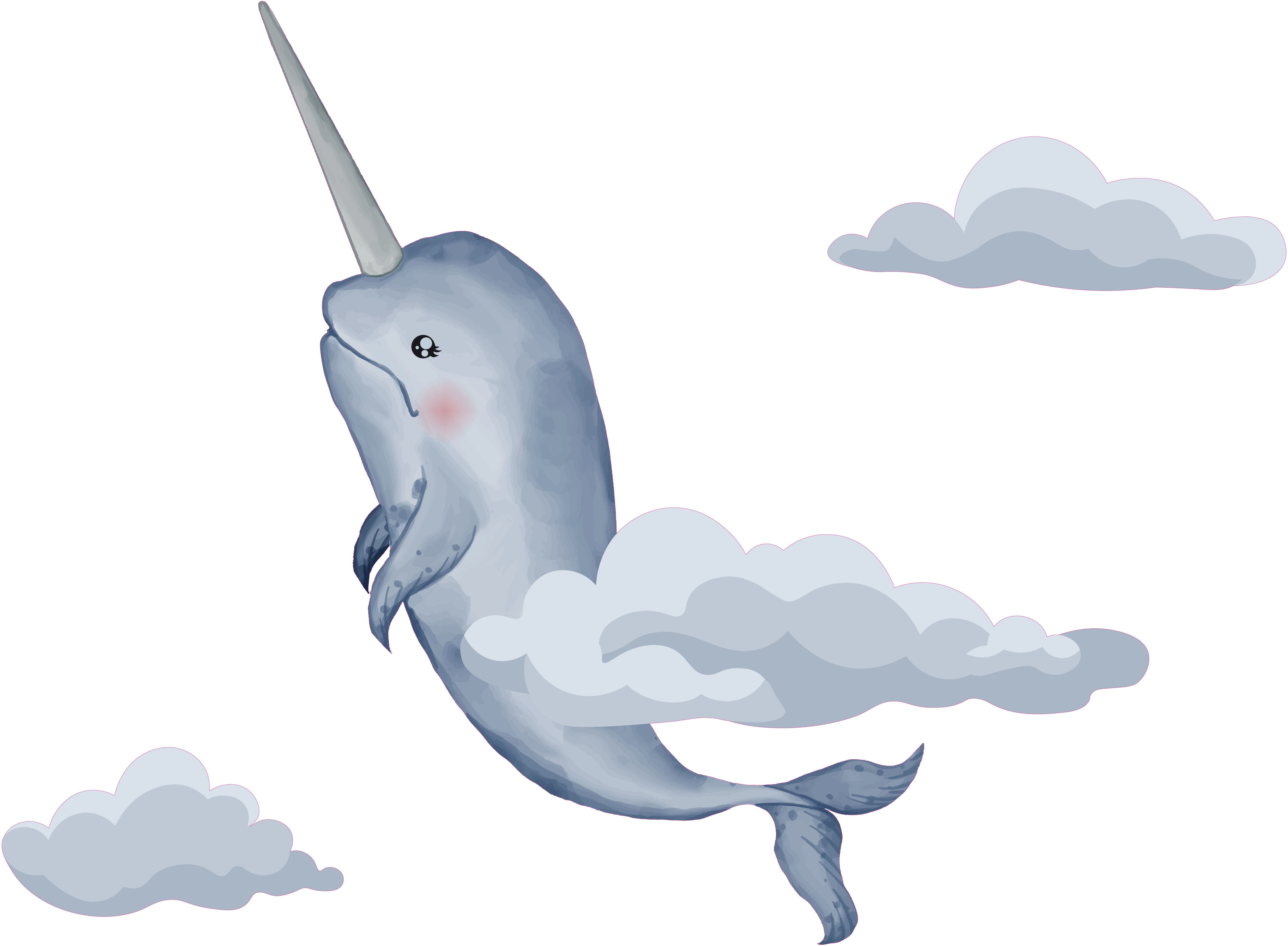 Vinyl Kids Bedroom Bathtub Arctic Animal & Clouds Decor Fish With Tusk ...