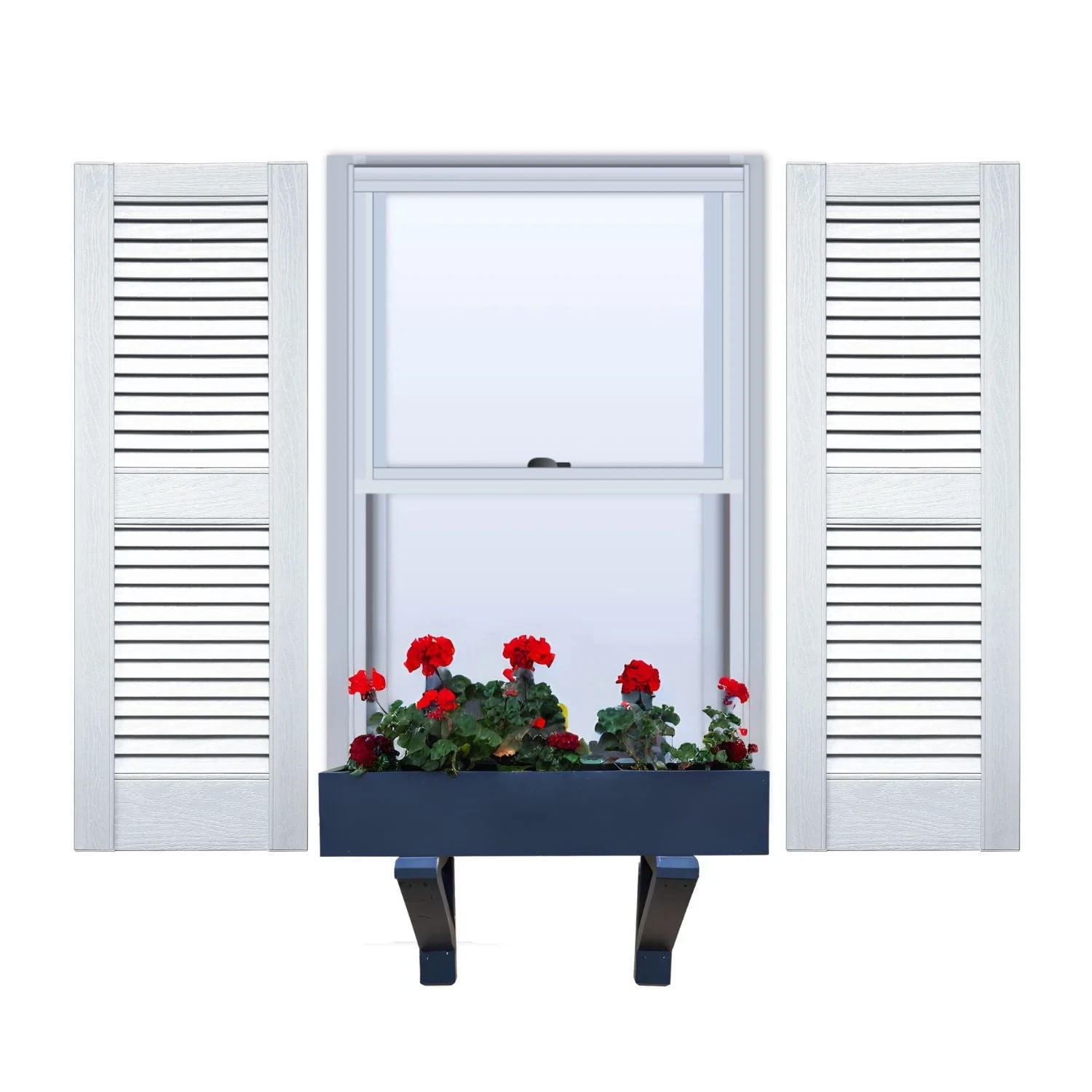 Vinyl | Louvered Exterior Shutters | 12" Width | Straight Top | with ...