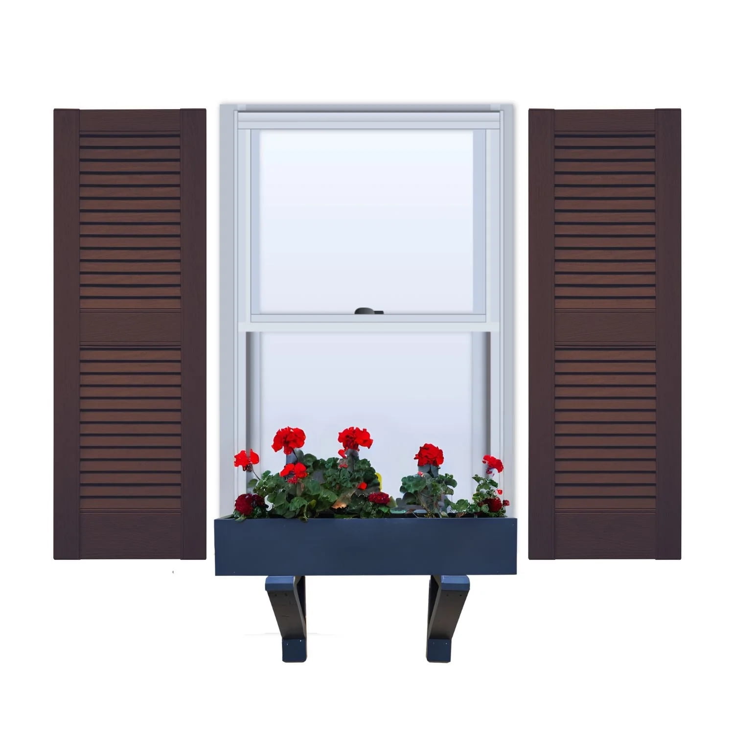 Vinyl | Louvered Exterior Shutters | 12" Width | Straight Top | with ...