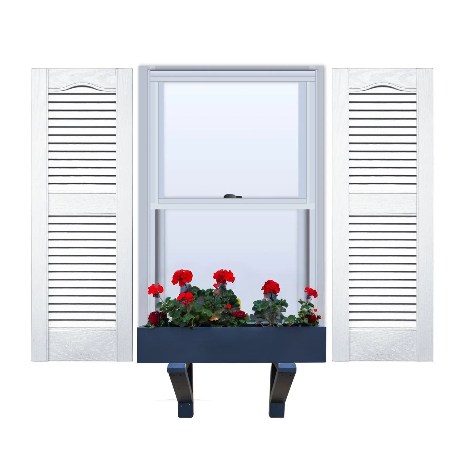 Vinyl | Louvered Exterior Shutters | 16.5" Width | Cathedral Top | with ...