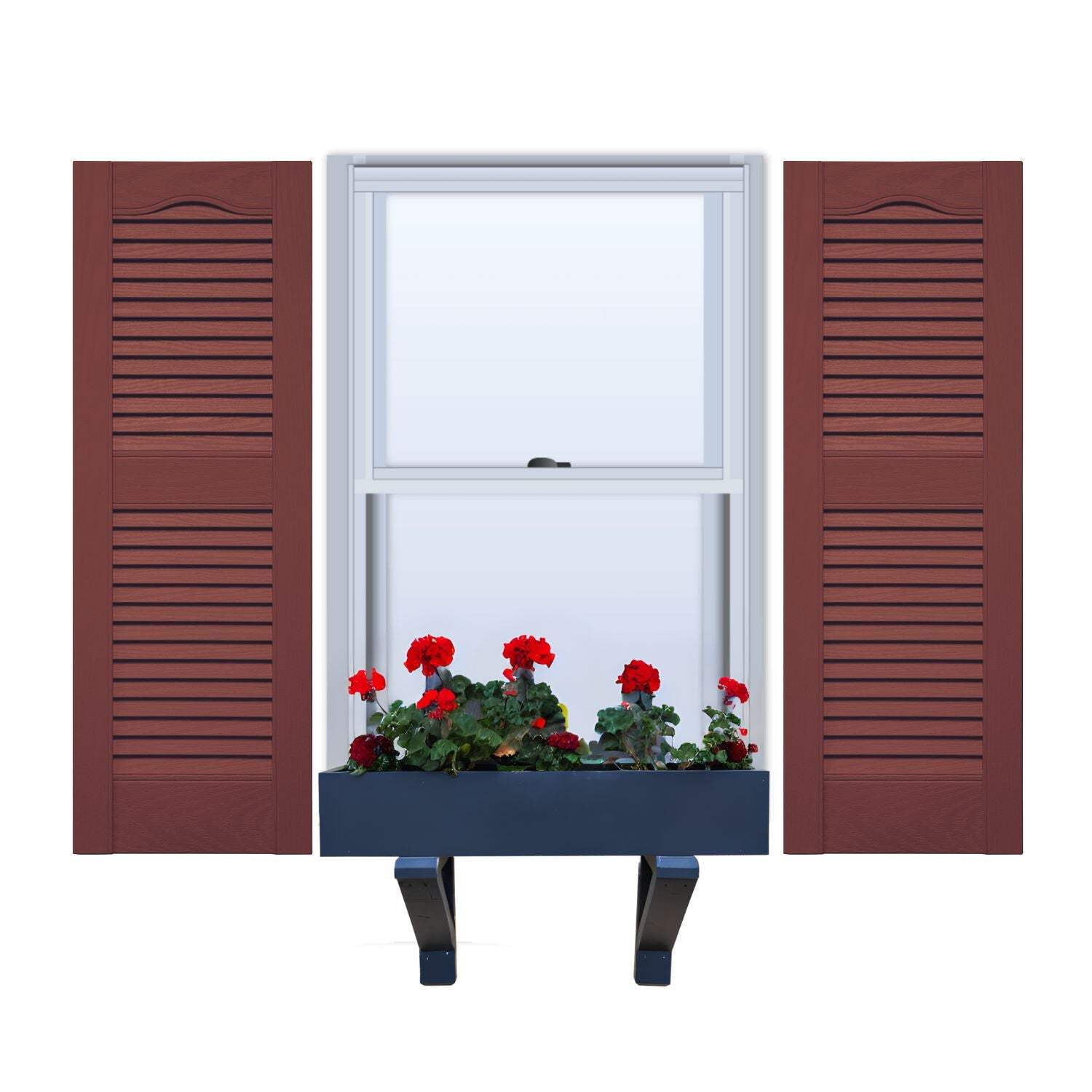 Vinyl | Louvered Exterior Shutters | 18" Width | Cathedral Top | with ...