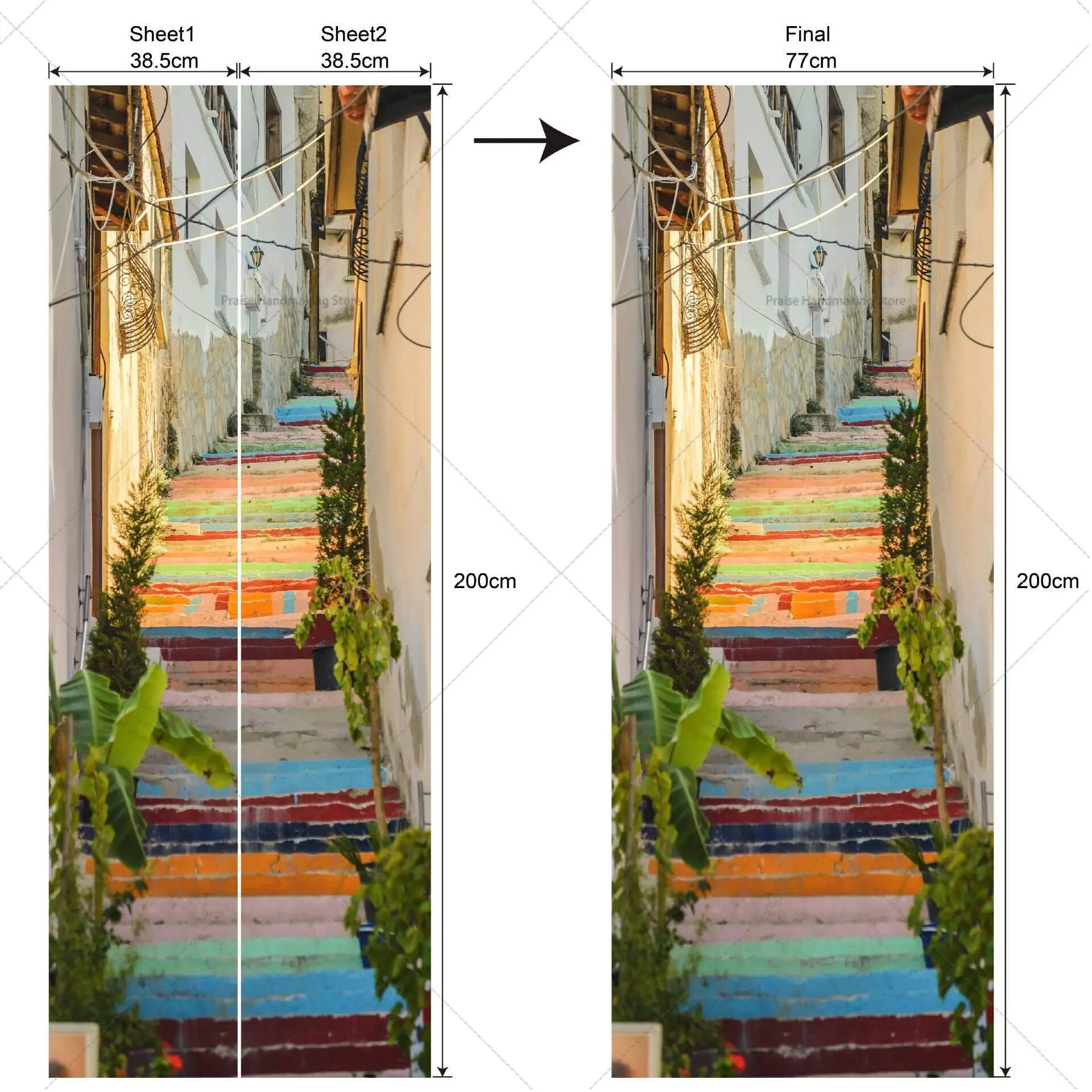 Vinyl Natural Scenery Door Stickers PVC Aesthetic Safflower Alleyway ...