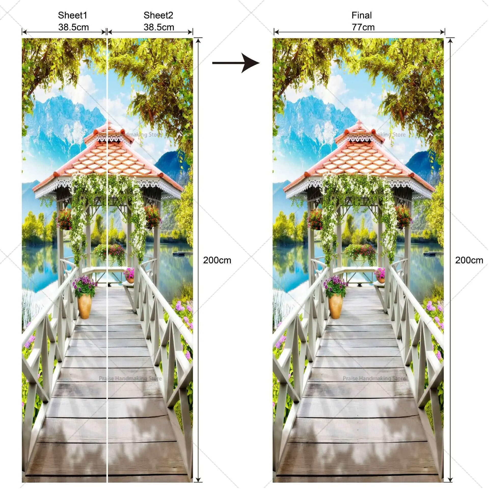 Vinyl Natural Scenery Door Stickers PVC Aesthetic Safflower Alleyway ...