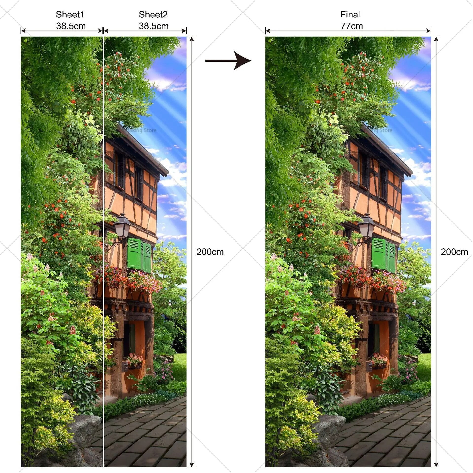 Vinyl Natural Scenery Door Stickers PVC Aesthetic Safflower Alleyway ...