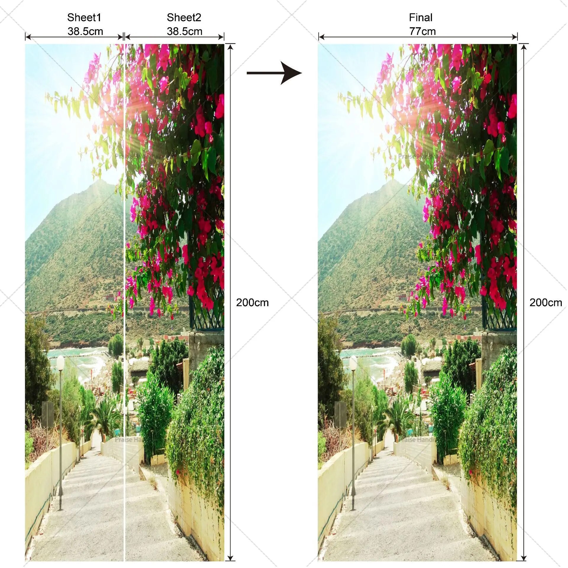 Vinyl Natural Scenery Door Stickers PVC Aesthetic Safflower Alleyway ...