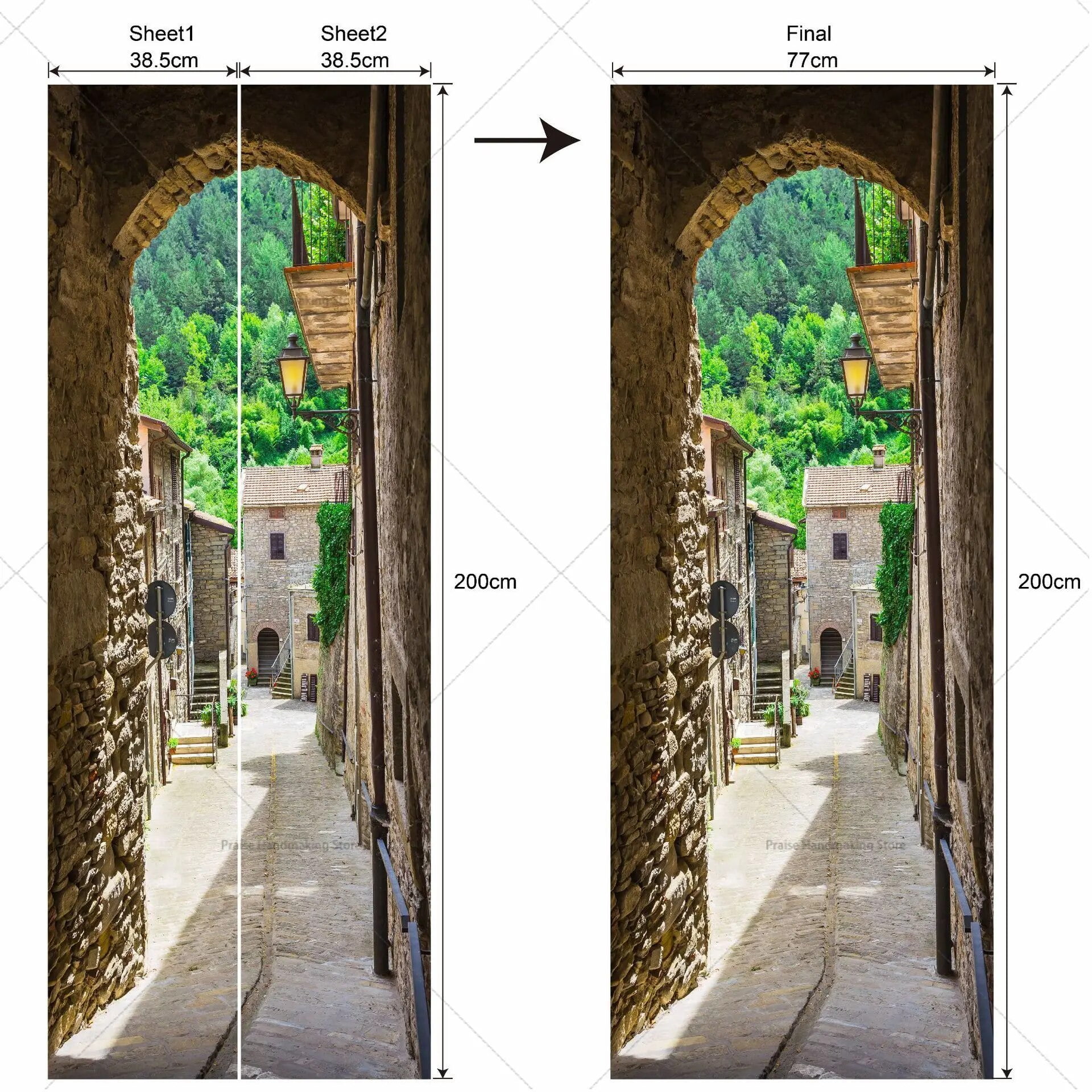 Vinyl Natural Scenery Door Stickers PVC Aesthetic Safflower Alleyway ...