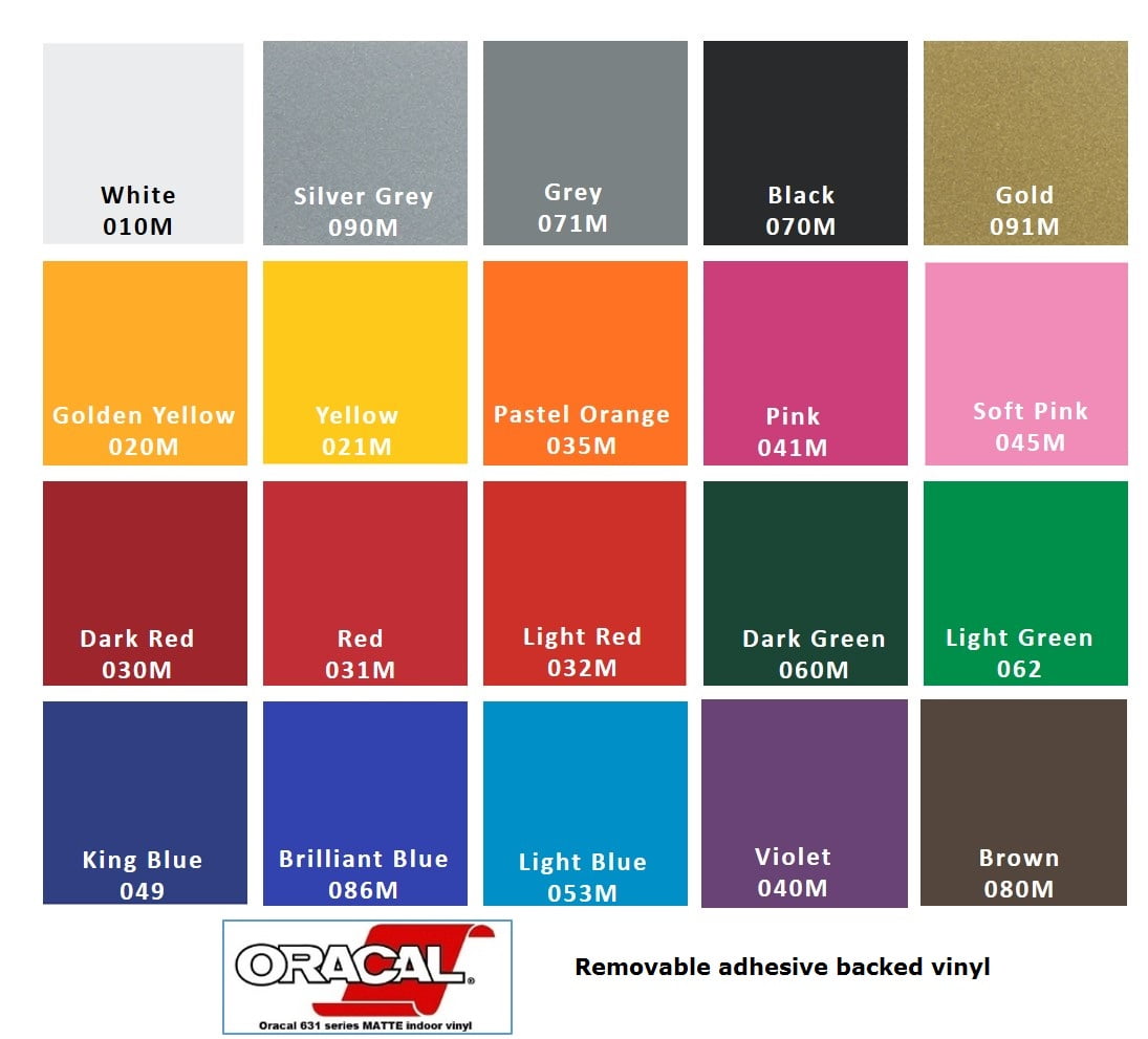 Vinyl Oracal 631 Removable Adhesive Backed Vinyl 12" x 5' each rollSoft ...