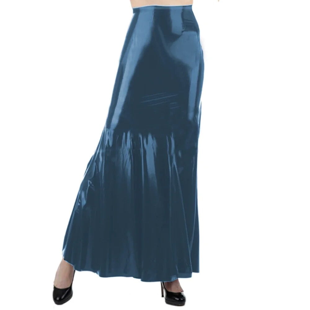 Vinyl PVC Leather Bodycon Ruched Long Skirt Women Sexy Solid Color ...