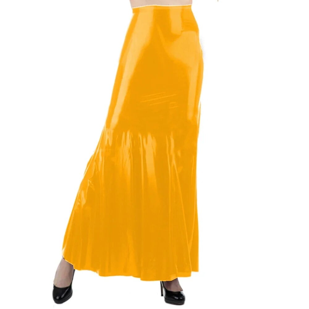 Vinyl PVC Leather Bodycon Ruched Long Skirt Women Sexy Solid Color ...