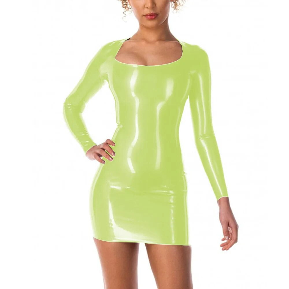 Vinyl PVC Leather Long Sleeve Bodycon Mini Dress for Womens Party Scoop ...