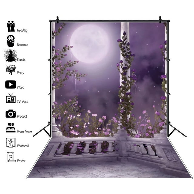 Vinyl Photography Background Dreamy Moons Corridor Stone Pillar Garden ...