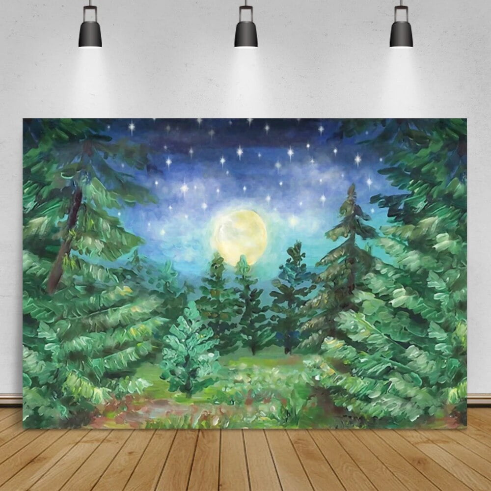Vinyl Photography Background Forest Night Moon Stars Scenic Home Deocor ...