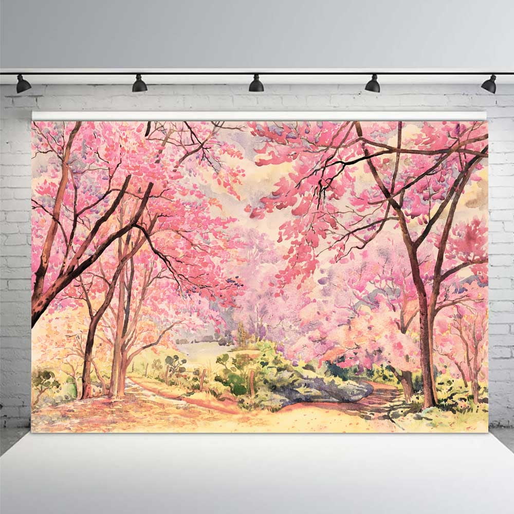 Vinyl Photography Backgrounds Spring Theme Hand Drawn Oil Painting Pink ...