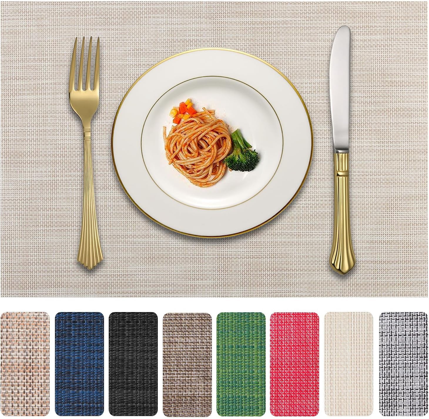 Vinyl Placemats Set of 6, PVC Woven Washable Non-Slip Table Mats, Heat ...