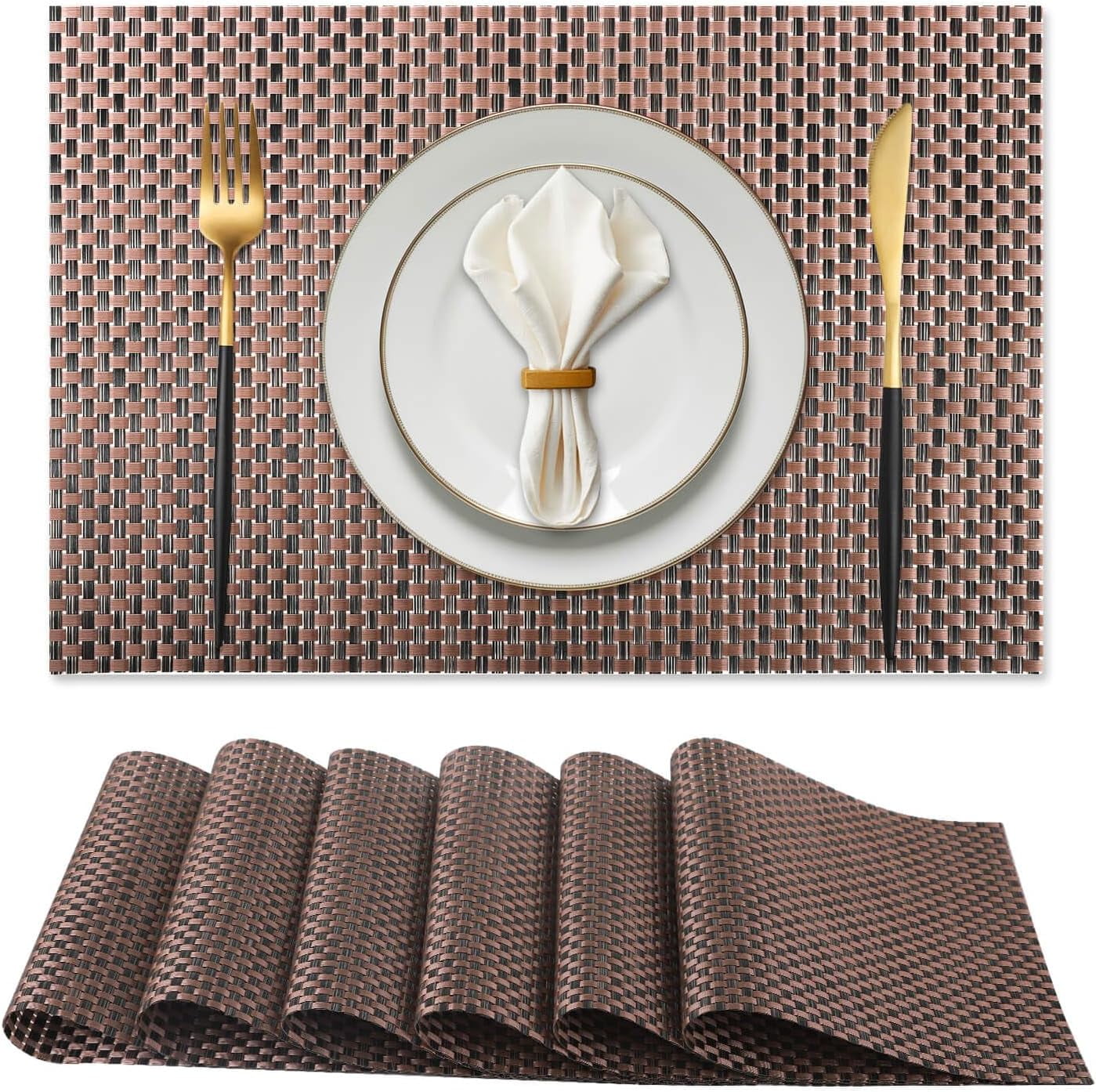 Vinyl Plastic Placemats Set of 6 Washable Heat Resistant Non-Slip ...