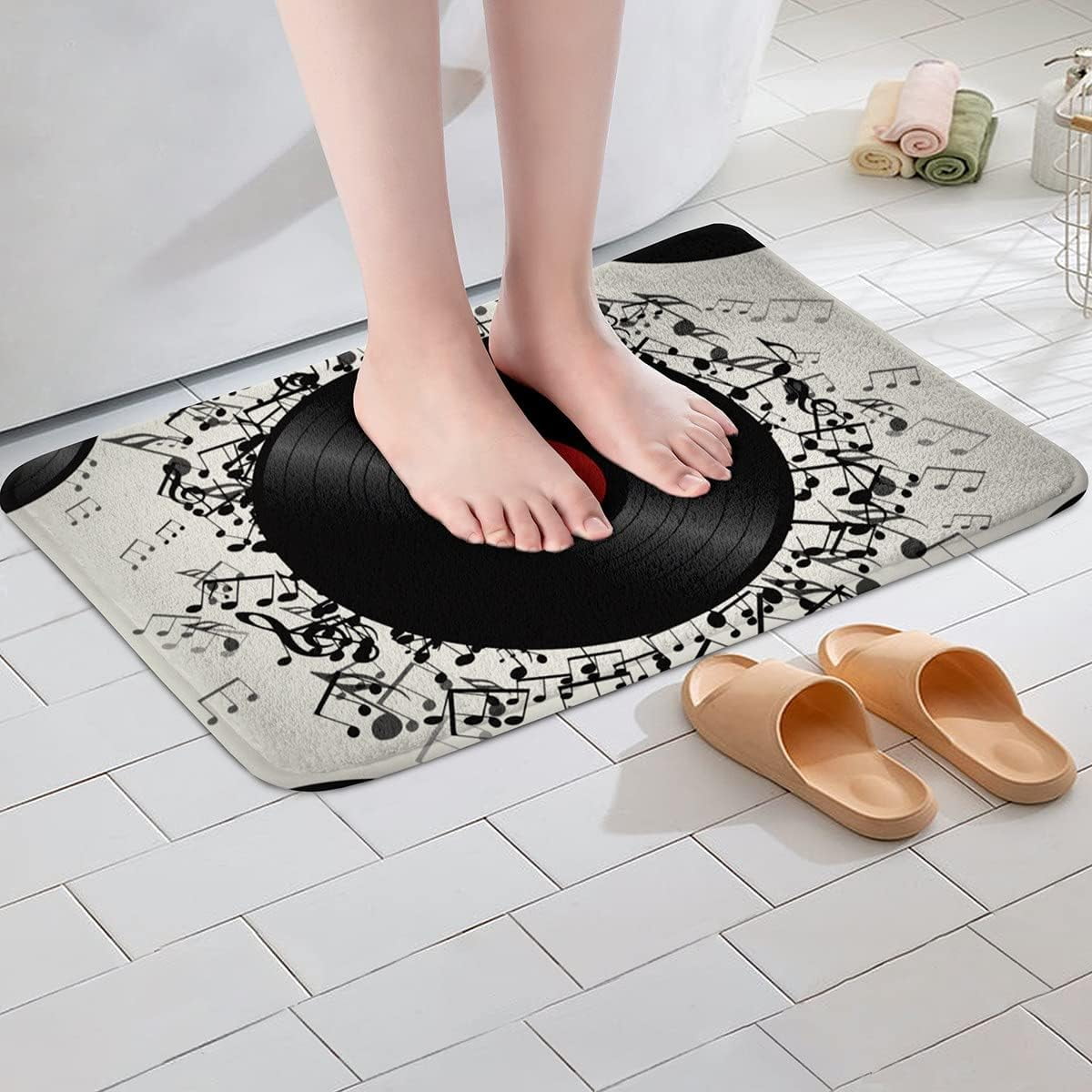 Vinyl Record Bath Mats for Bathroom Music Notes Btah Rugs for Shower ...