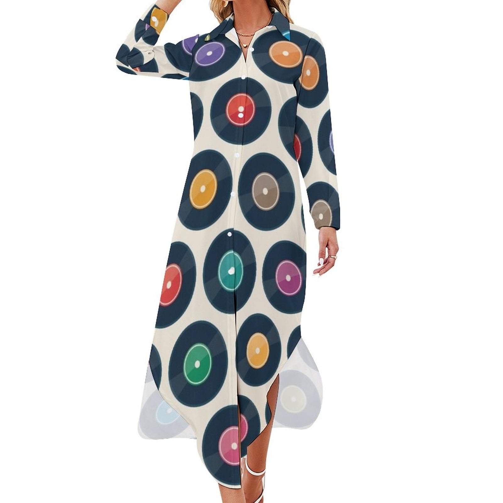 Vinyl Record Collection Long Sleeved Shirt Dress Women's evening dress ...